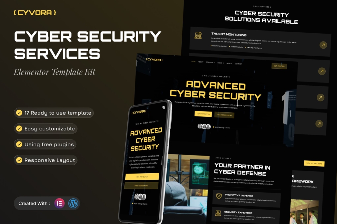 Cyvora - Cyber Security Services Elementor Template Kit